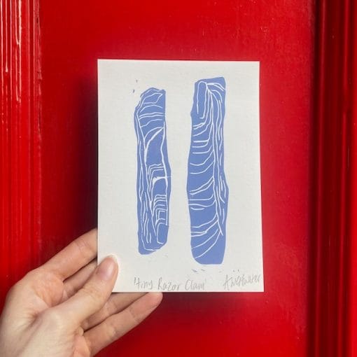 Tiny Razor Clam A6 lino cut | The Red Door Gallery